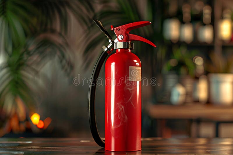 Red Modern Fire Extinguis on Wooden Table Stock Illustration ...