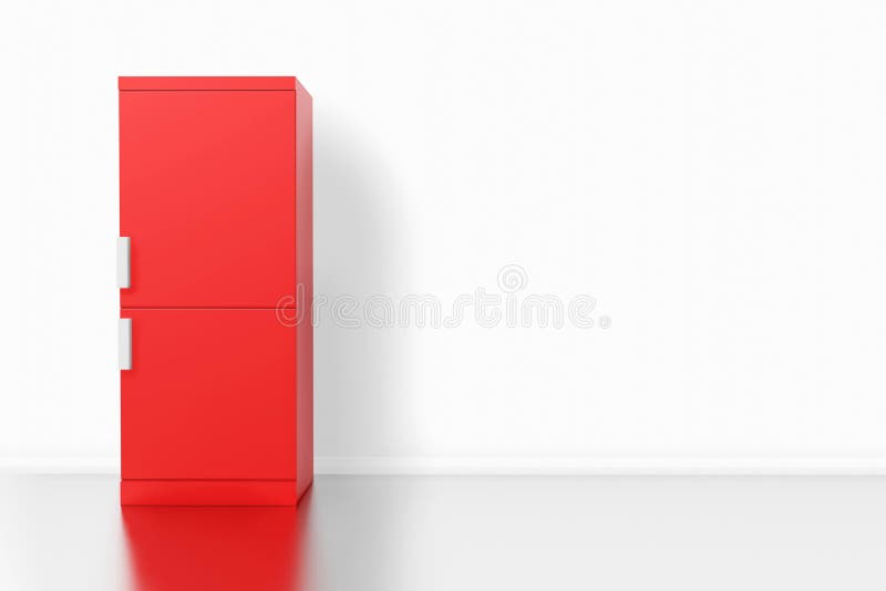 Red Modern Fridge in Empty White Room. Empty Interior Design Stock ...