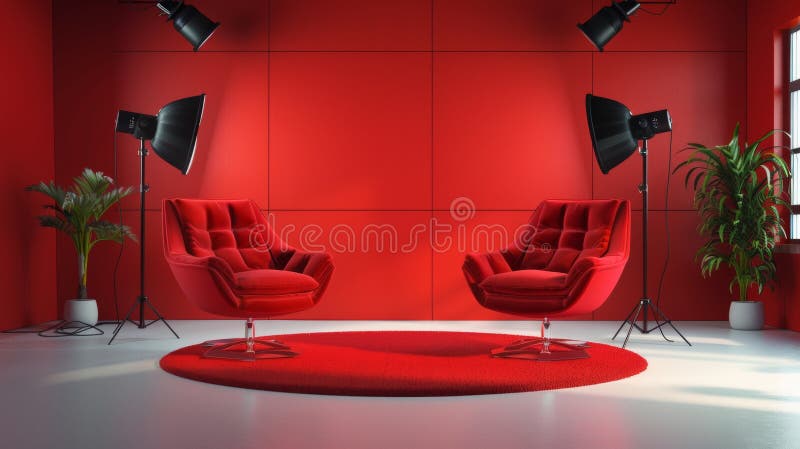 Red Modern Interview Set with Two Chairs Stock Image - Image of ...