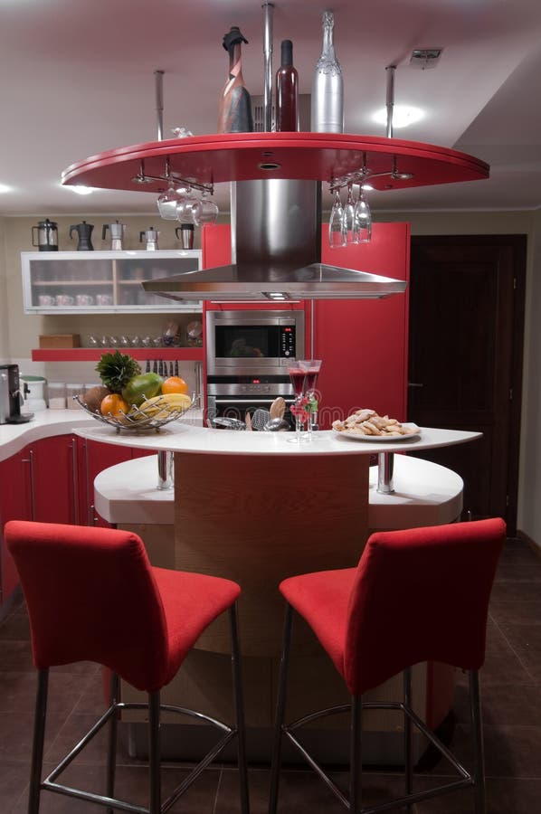 Red modern kitchen stock photo. Image of home, architecture - 8049114