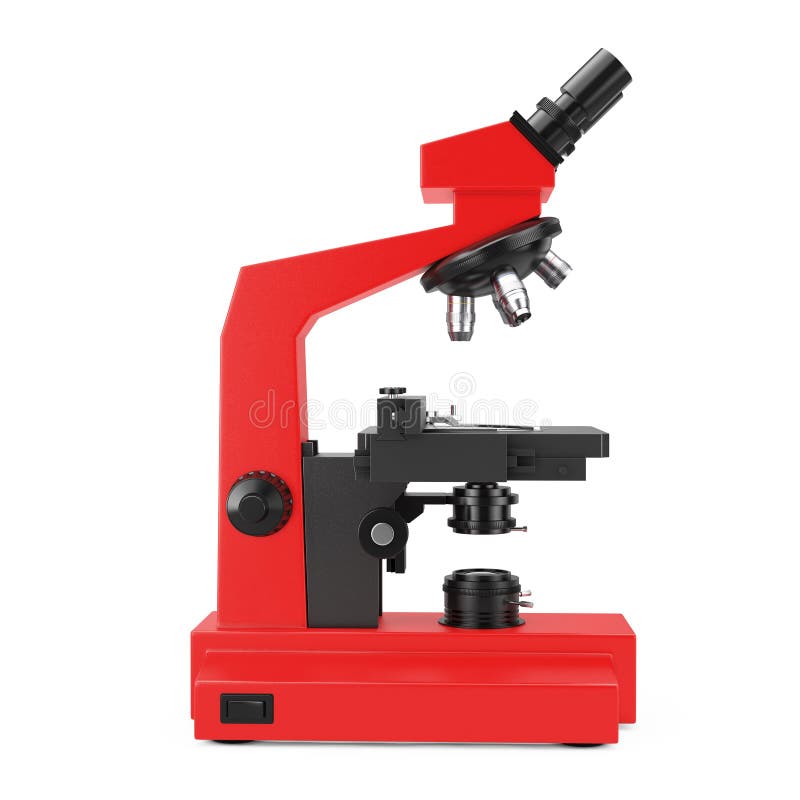 Red Modern Laboratory Microscope. 3d Rendering Stock Illustration ...