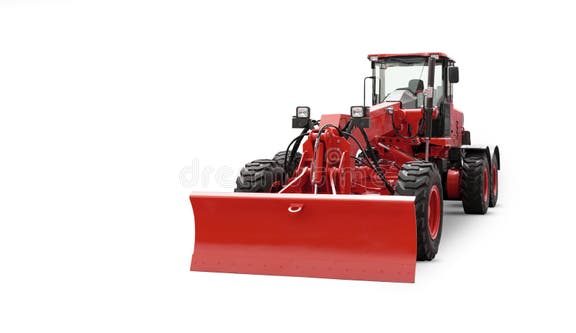 Brand New Red Modern Three-Axle Road Grader Isolated on a White ...