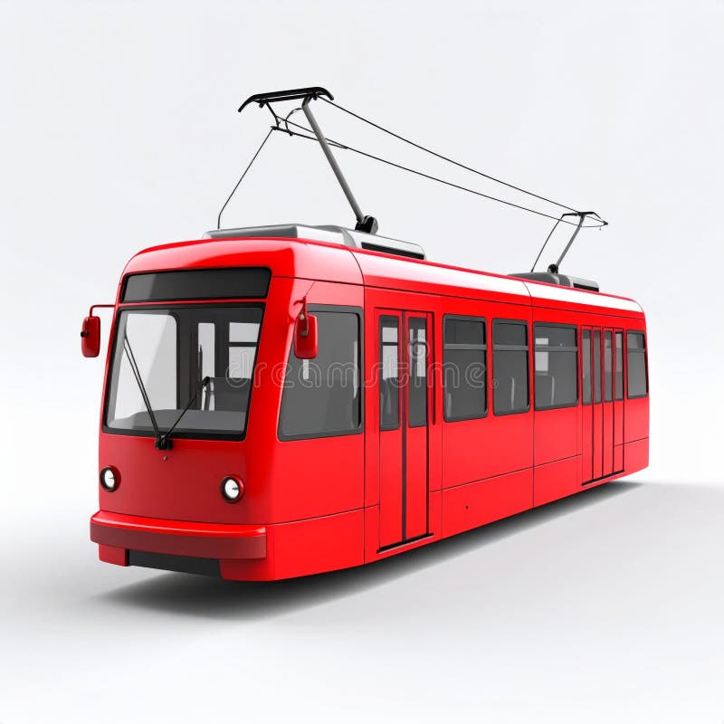 Red Modern Tram on White Background Stock Image - Image of train ...