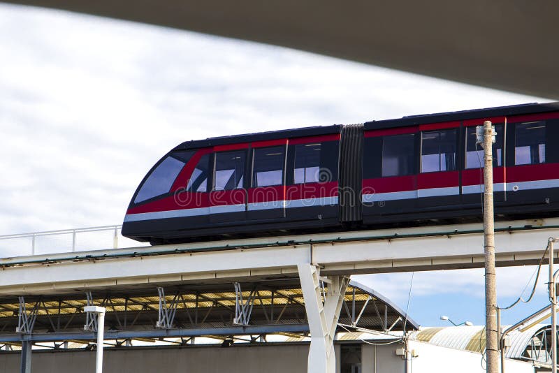 Red Modern Underground Train on the Bridge Stock Image - Image of ...