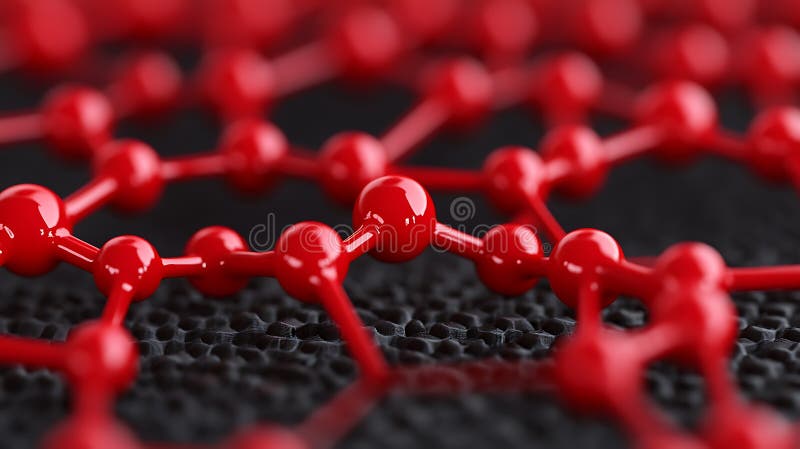 Red Molecular Structure on Black Background 3D Microscopic Rendering ...