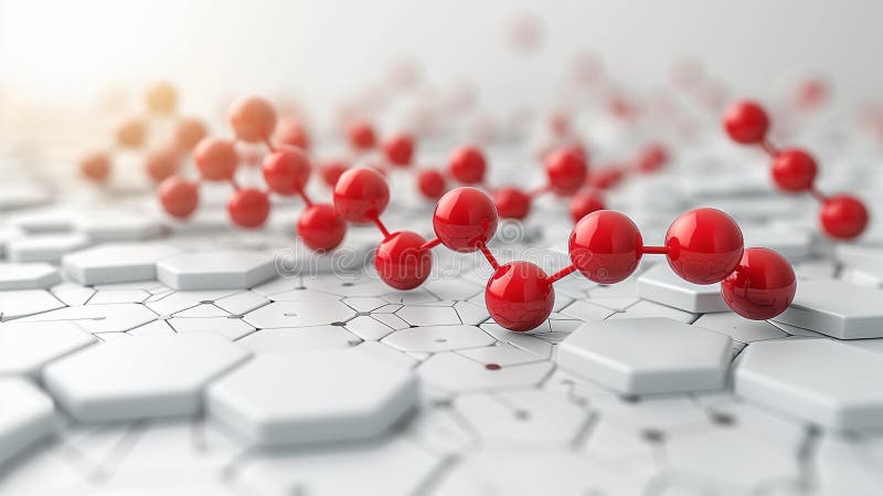 Red Molecular Structure on Hexagonal White Surface Stock Illustration ...