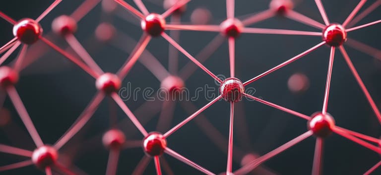 Red Molecular Structure with Interconnected Nodes and Lines on Dark ...