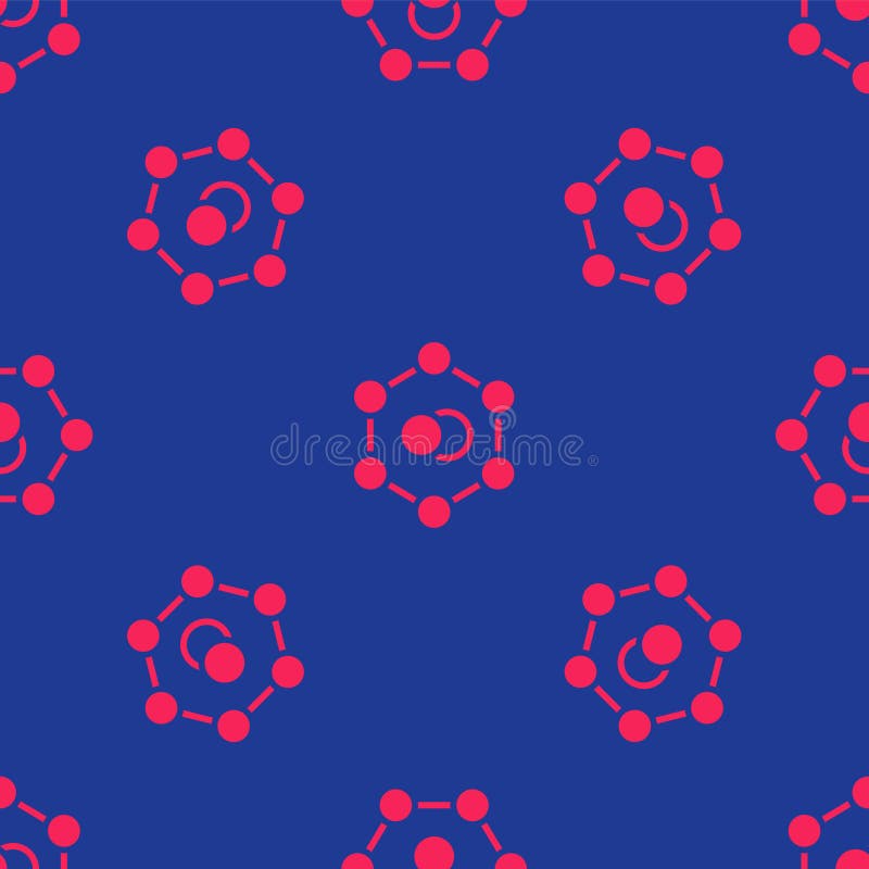Red Molecule Icon Isolated Seamless Pattern on Blue Background ...