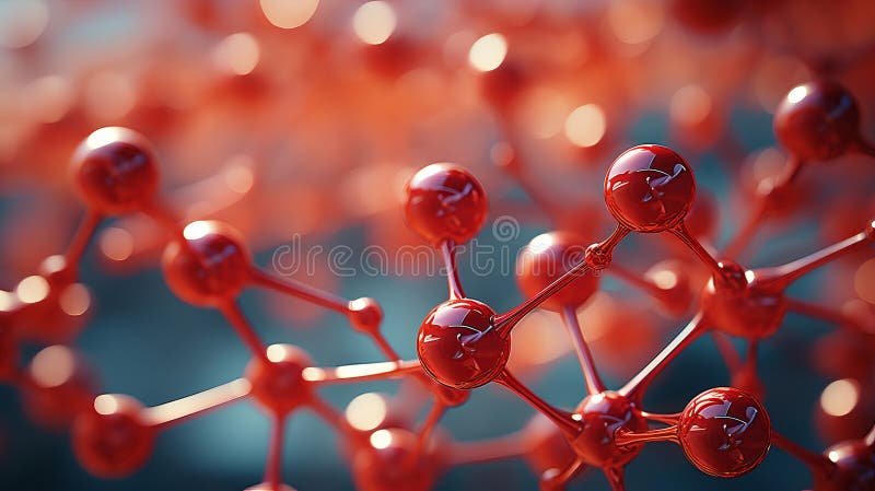 A Red Molecule Structure with Many Spheres. Generative AI. Stock ...