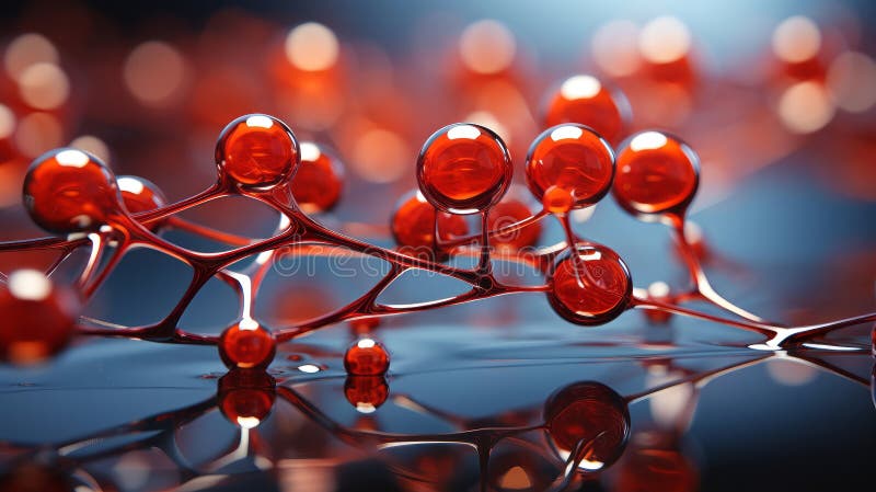 A Red Molecule Structure with Many Spheres. Generative AI. Stock ...