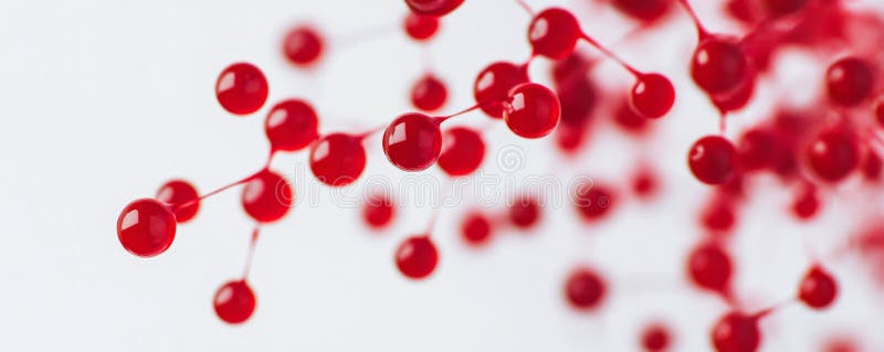Red Molecules Floating and Connecting on Bright White Background, 3D ...