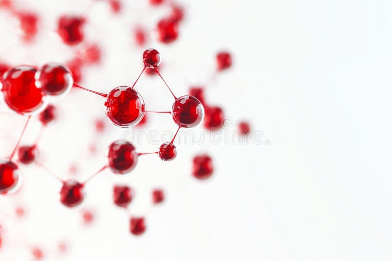 Red Molecules Floating and Connecting on Bright White Background, 3D ...