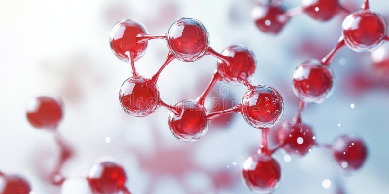 Red Molecules Floating and Connecting on Bright White Background, 3D ...