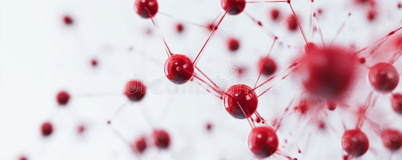 Red Molecules Floating and Connecting on Bright White Background, 3D ...
