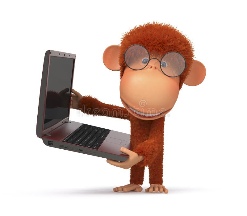The Red Monkey with the Laptop Stock Illustration - Illustration of ...