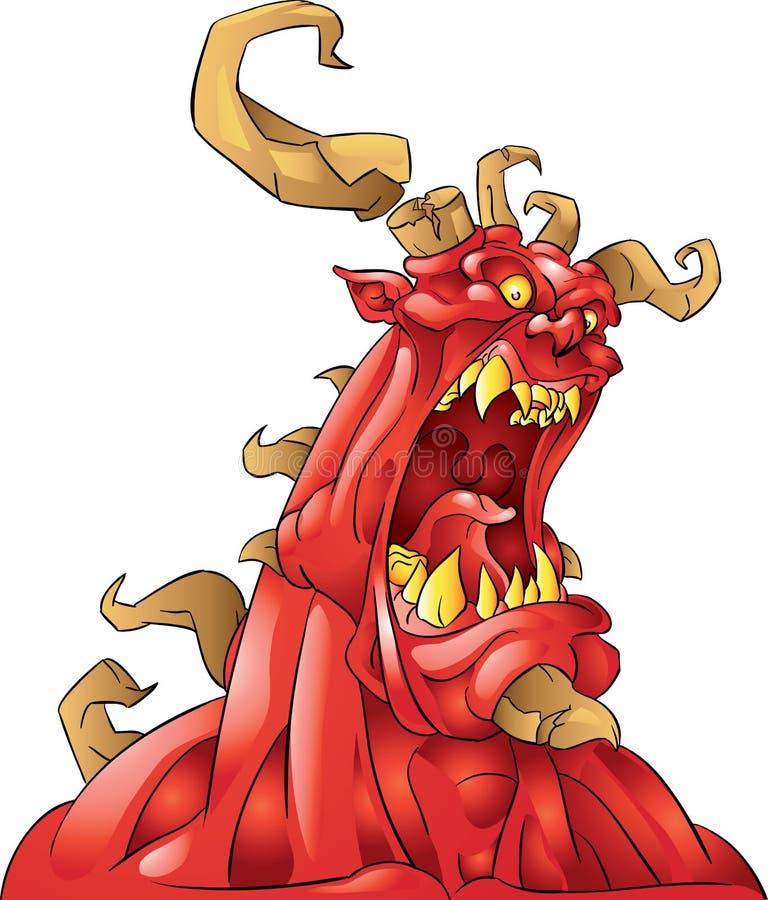 Red monster with horns stock illustration. Illustration of furious ...