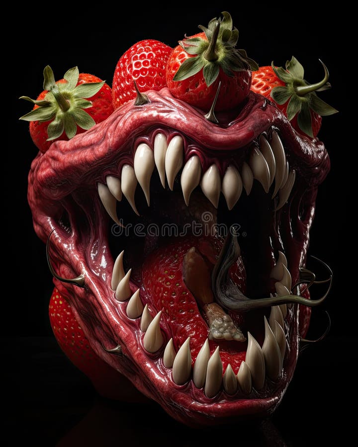 A Red Monster with Strawberries on it Stock Illustration - Illustration ...