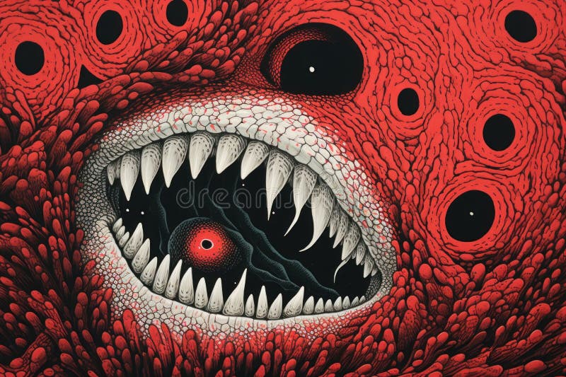 A Red Monster with Teeth and Eyes, AI Stock Image - Image of cartoon ...