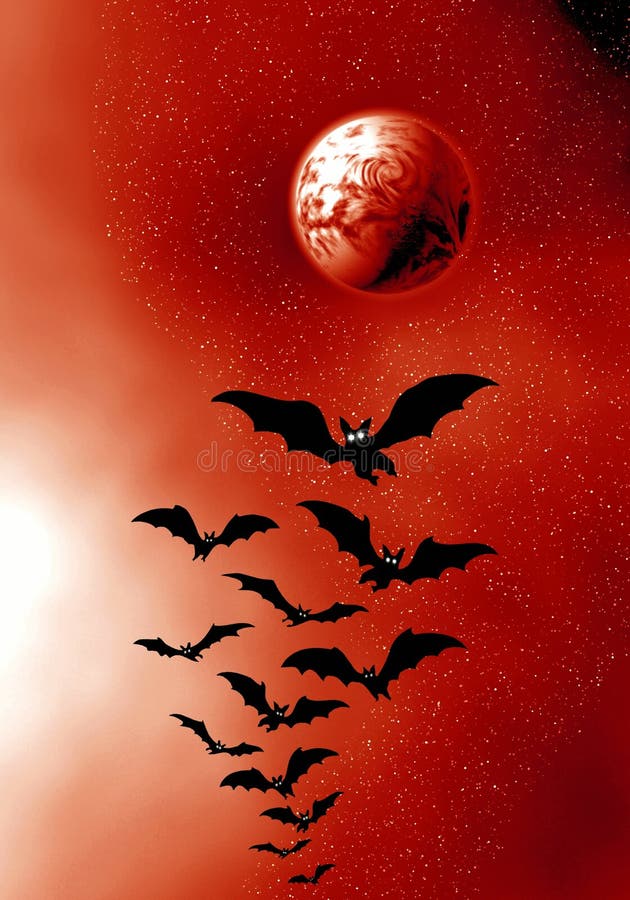 Red Moon and bats. stock illustration. Illustration of autumnal - 3239341