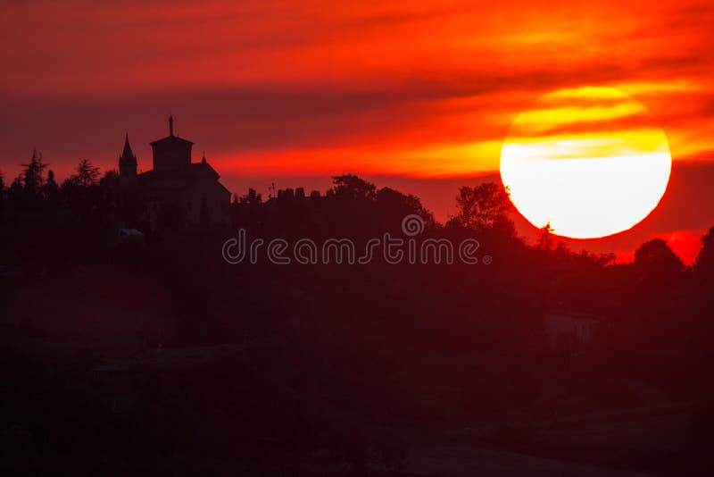 Red Moon on the City of Castelvetro Stock Image - Image of canis, beast ...