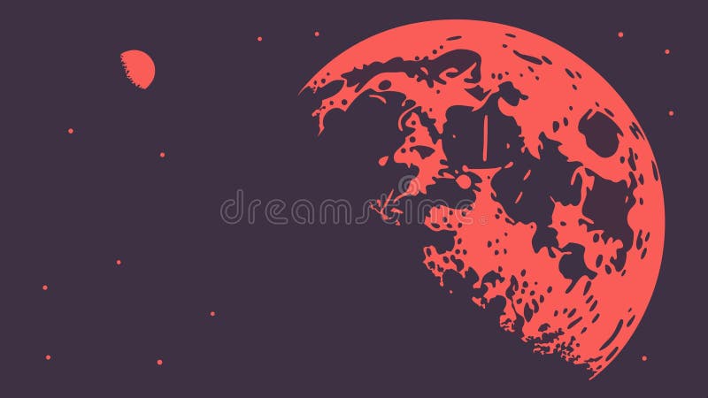 Red Moon in Night Sky, Lunar Scene, Celestial and Space Theme Vector ...