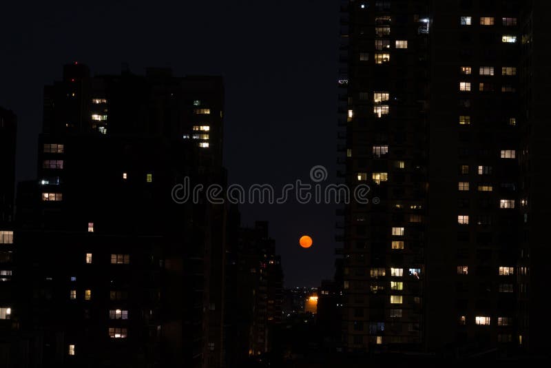 Red moon in NYC stock image. Image of mystic, balcony - 111179471