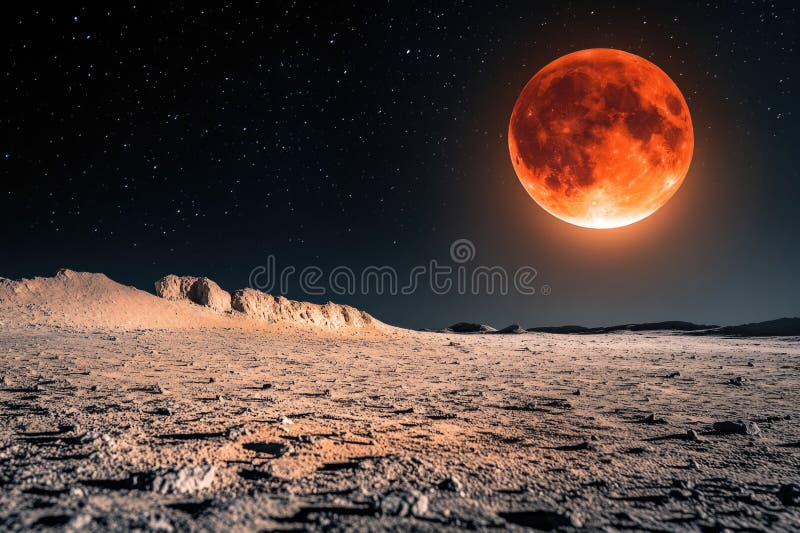 Red Moon Over Barren Landscape Stock Image - Image of survival ...