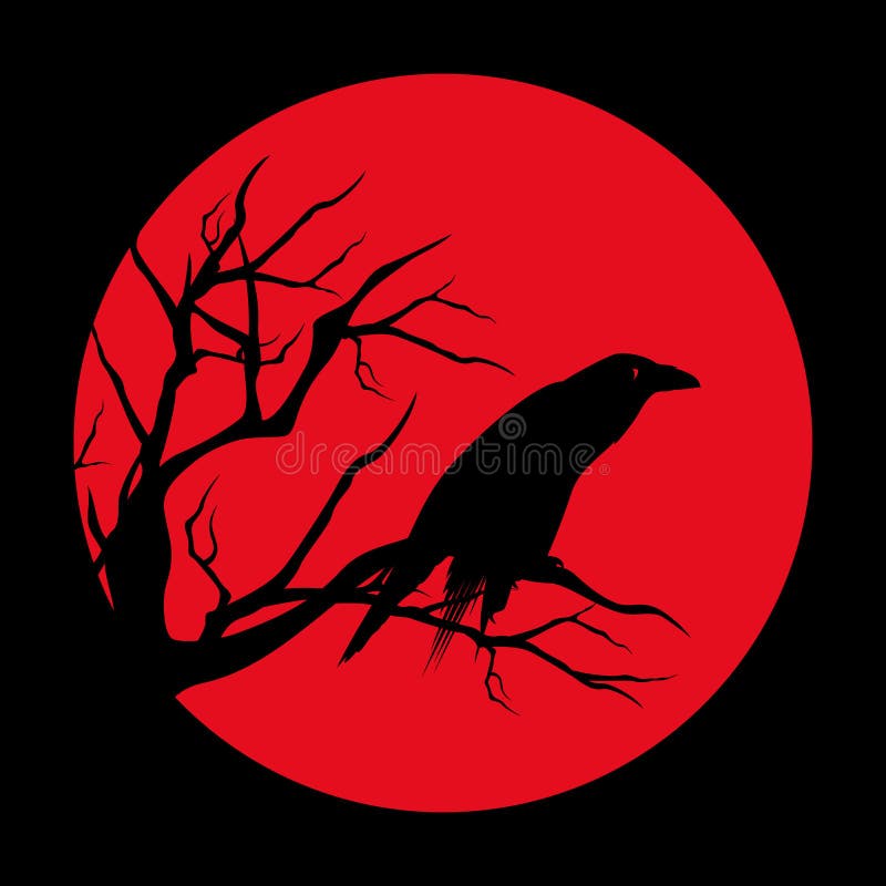Red moon raven stock vector. Illustration of raven, autumn - 44016693