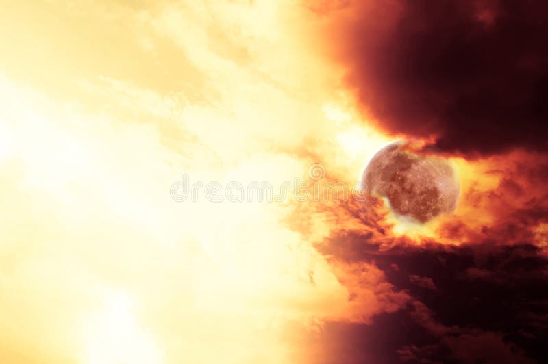 The Red Moon in the Red Cloud Clump Stock Photo - Image of nature ...