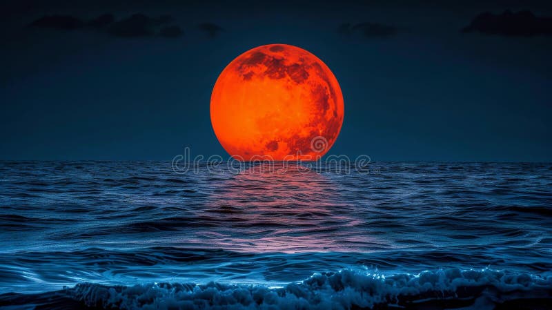 Red Moon Rising. Total Lunar Eclipse Over the Oceans, Blood Moon ...