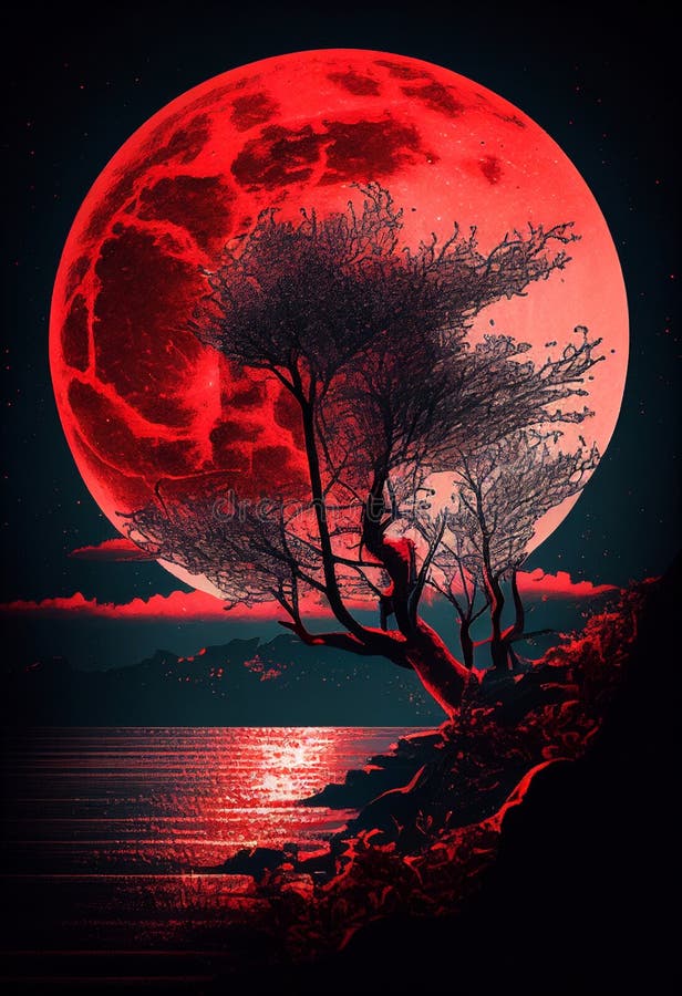 Red Moon Visible from Planet Earth, Fantastic Landscape. AI Generated ...