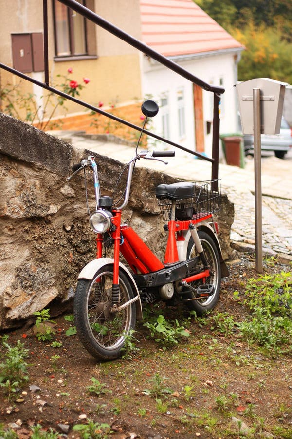Red moped stock photo. Image of leaning, house, classic - 60996754