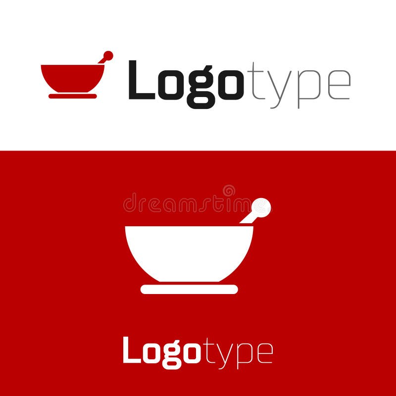 Red Mortar and Pestle Icon Isolated on White Background. Logo Design ...