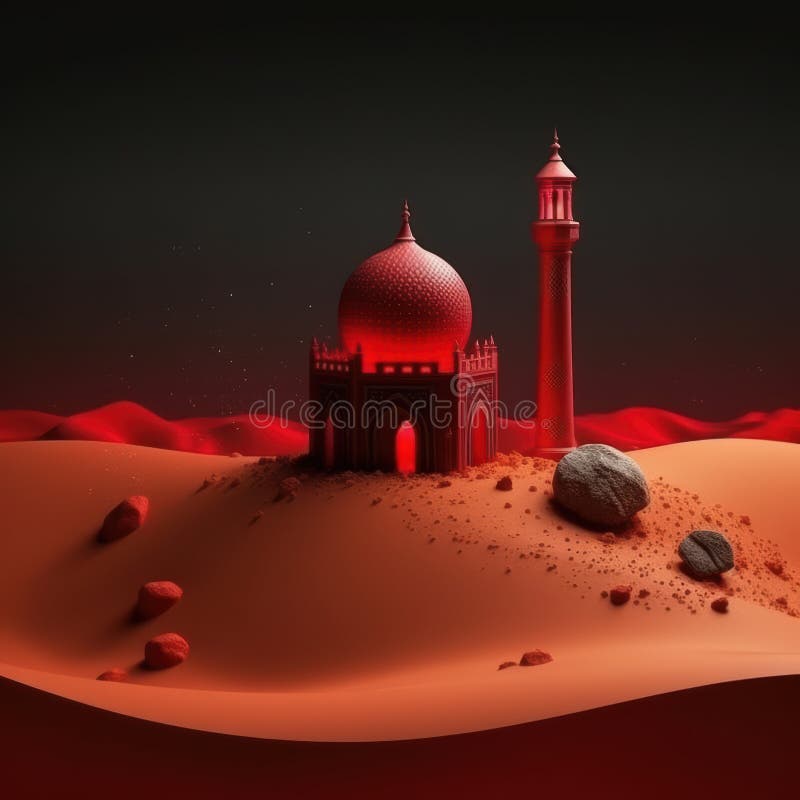 Red Mosque in Desert. Created by Generative Artificial Intelligence ...