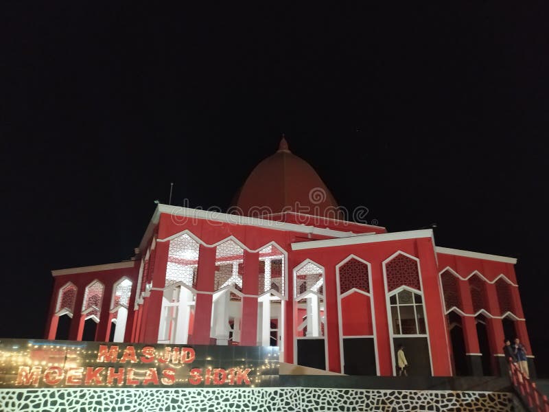 The Red Mosque that Looks Dashing at Night Stock Photo - Image of looks ...