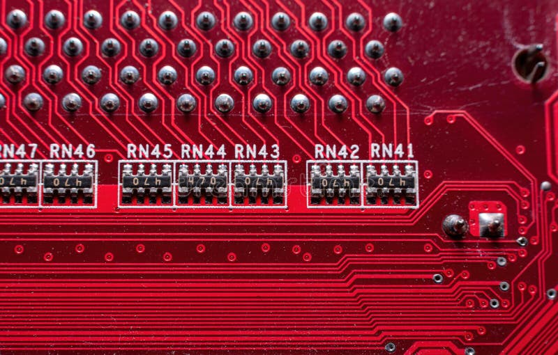Red Motherboard Fast Bus Lanes and Computer Chips Stock Image - Image ...