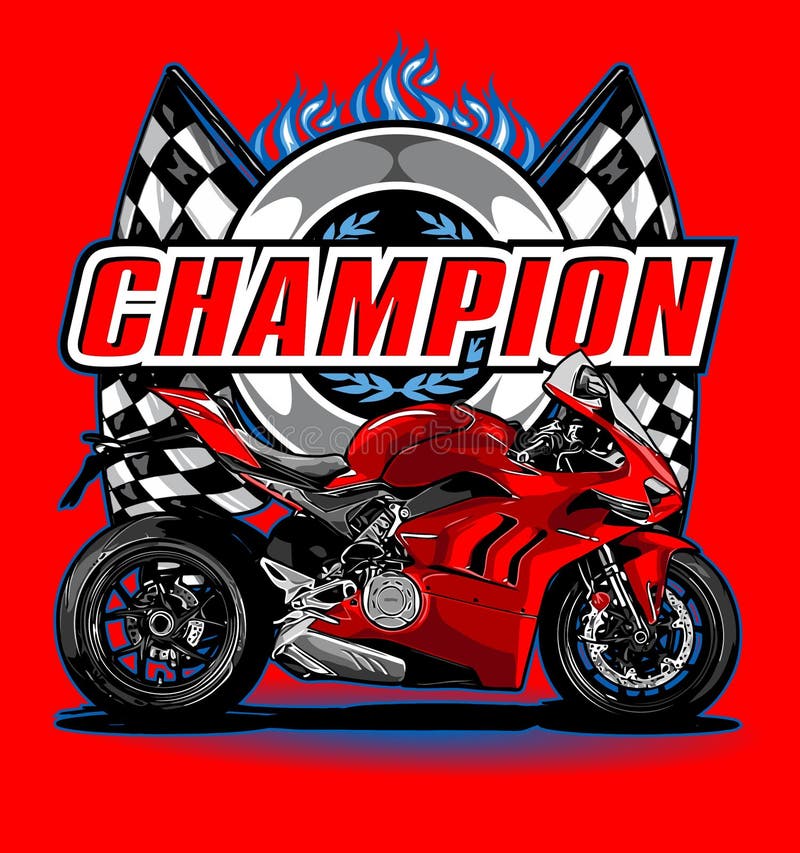 Red Motorbike with Racing Logo and Flag Stock Vector - Illustration of ...