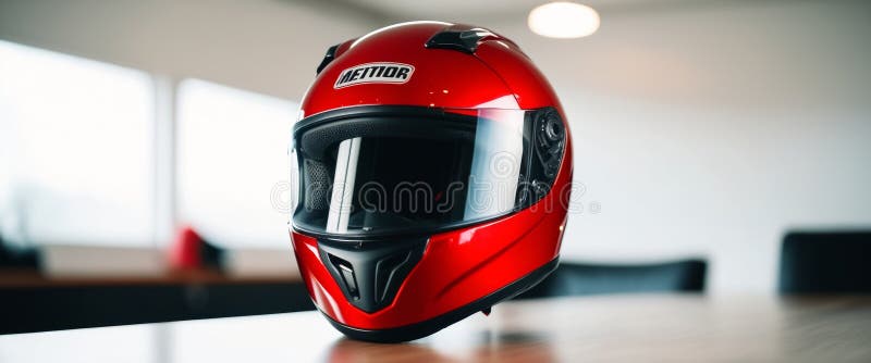 Red Motorcycle Helmet on Table: Sleek Design and Safety Features in ...