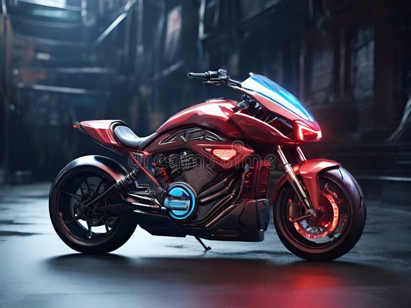 A Red Motorcycle with Red Lights Photos Stock Illustration ...