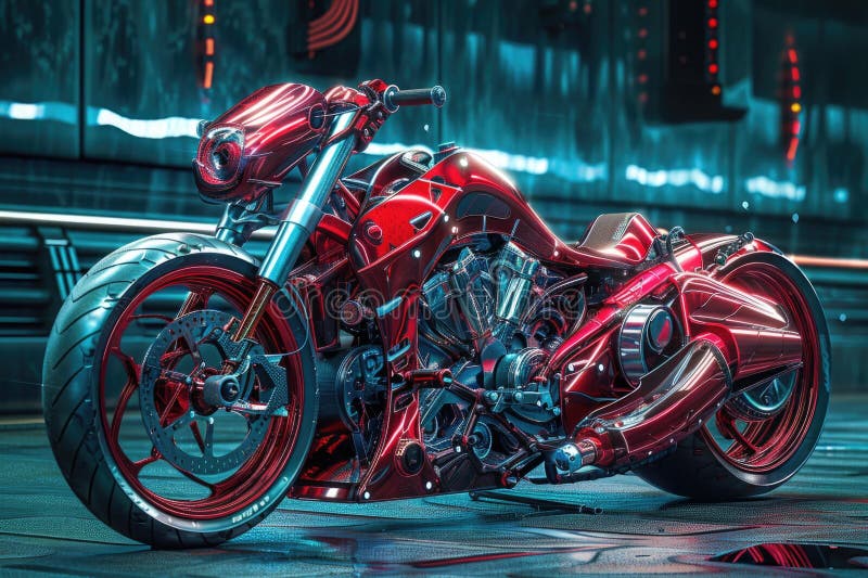 A Red Motorcycle Parked on a City Street Stock Photo - Image of ...