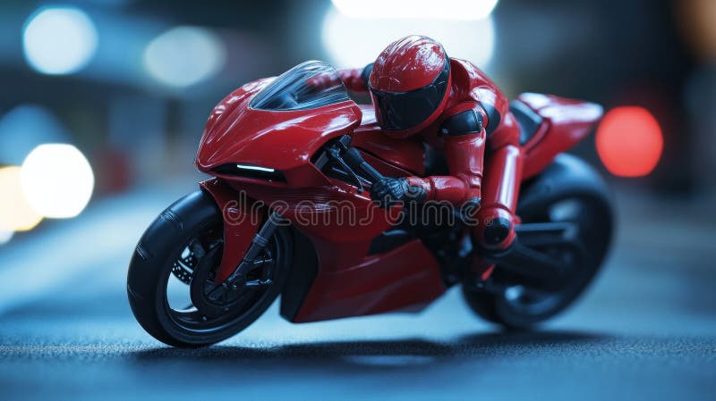 Red Motorcycle Rider on City Street at Night Stock Illustration ...