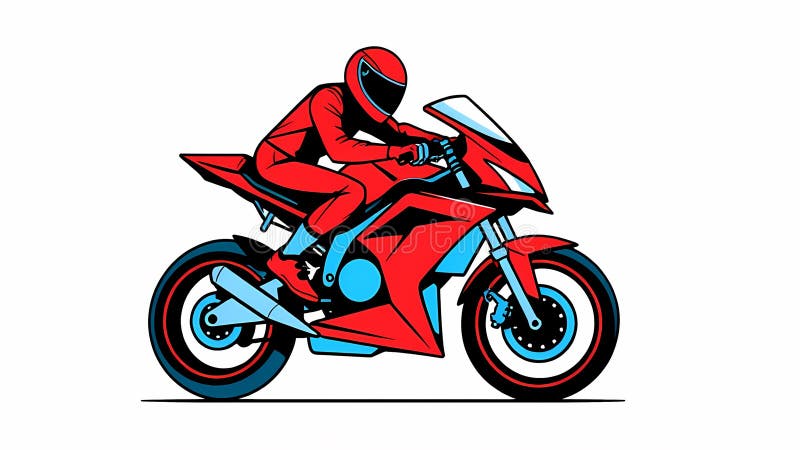 Motorcyclist Riding Red Sport Motorcycle Illustration with Black ...