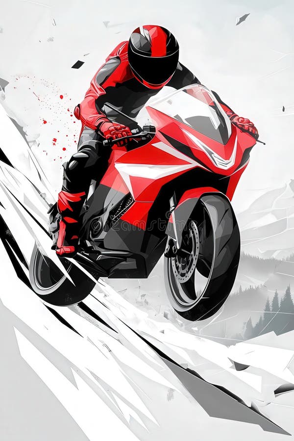 Red Motorcycle Rider Generative AI Stock Illustration - Illustration of ...