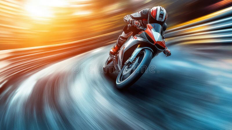 Red Motorcycle in Sunset Motion, High-Speed Racing Stock Image - Image ...