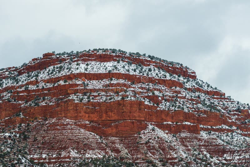 Red Mountain with Snow Haze at Sunset Stock Photo - Image of house ...