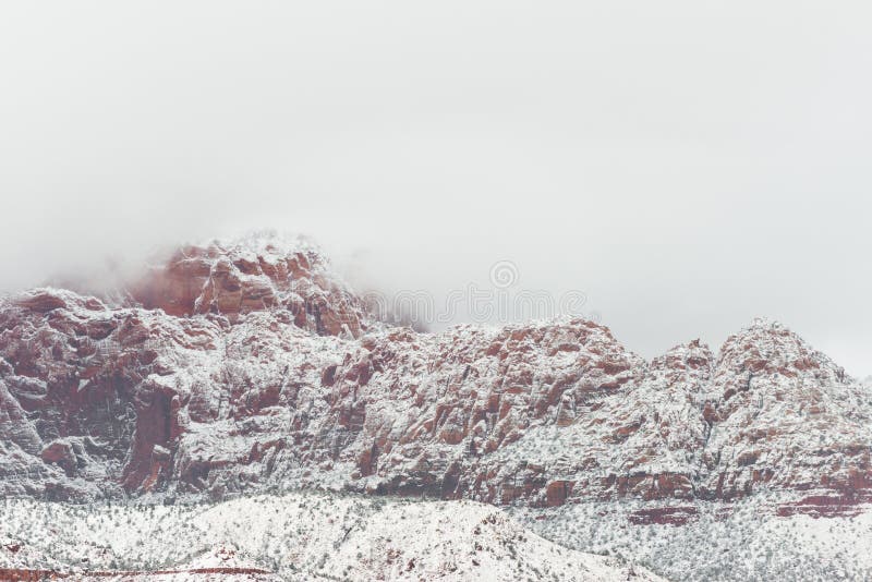 Red Mountain with Snow Haze at Sunset Stock Photo - Image of mountain ...