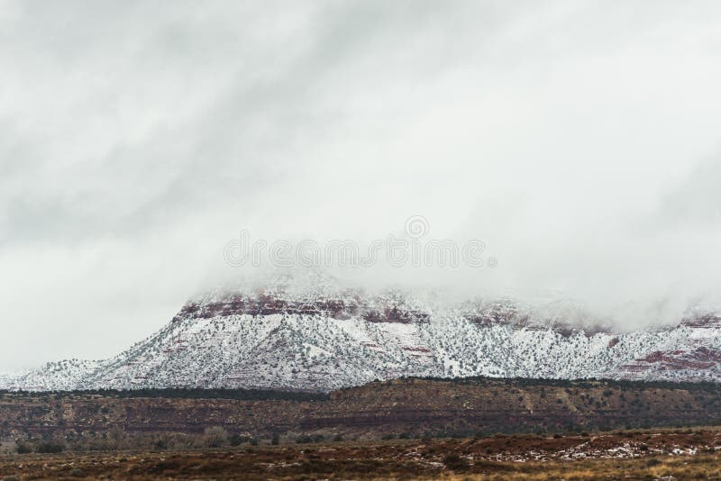 Red Mountain with Snow Haze at Sunset Stock Image - Image of nature ...