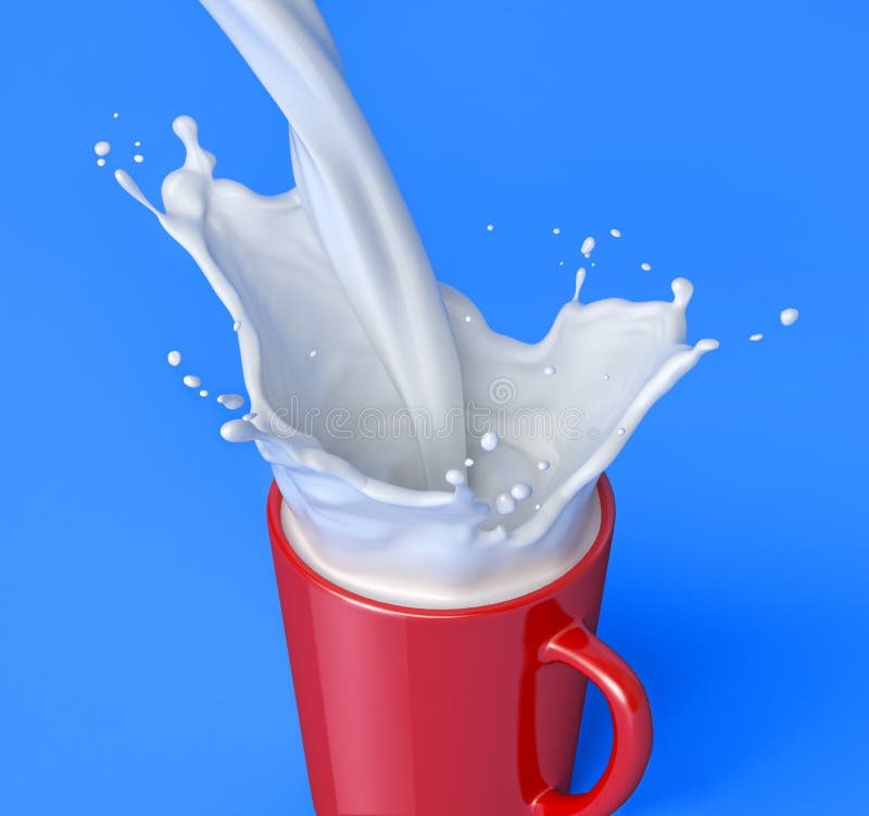 Red Mug Full of Milk with Splash. on Blue Stock Illustration ...