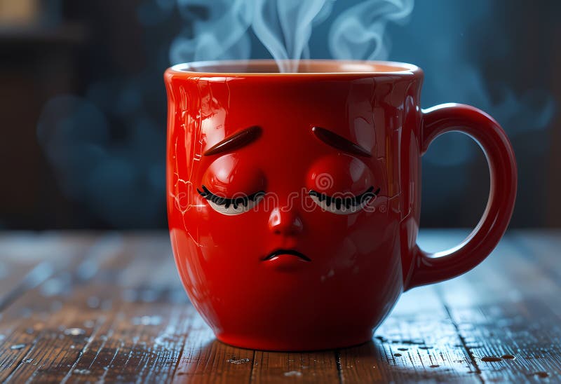 Red Mug with a Sad Face, Steaming Hot Drink Stock Illustration ...