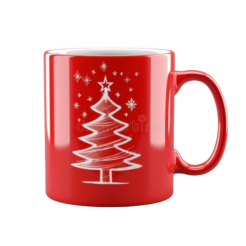 Red Mug with White Christmas Tree Design Stock Image - Illustration of ...